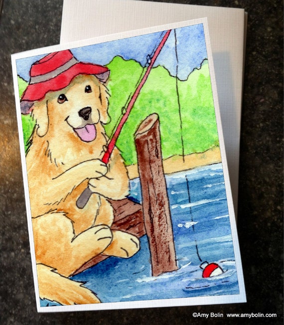 Golden Retriever gone Fishing NOTE CARDS by Amy | Etsy