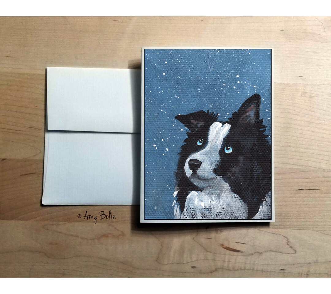 Border Collie counting Snowflakes NOTE CARDS by Amy Bolin With Option ...
