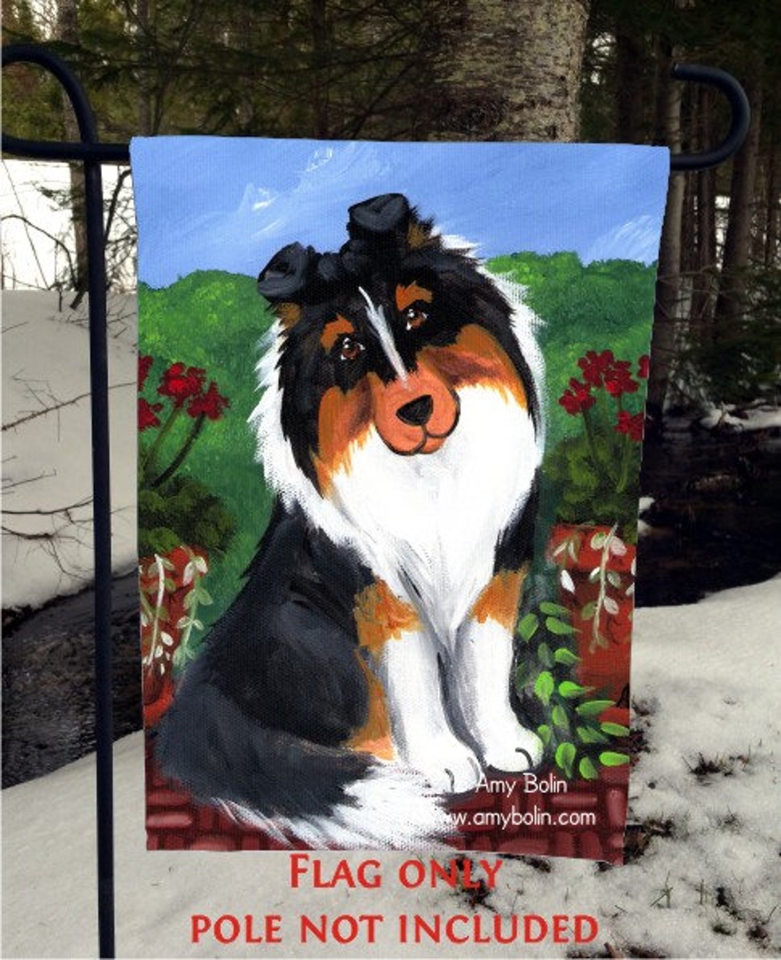 Tri Color Sheltie "pretty as a Picture" Garden Flag by Amy Bolin - Etsy