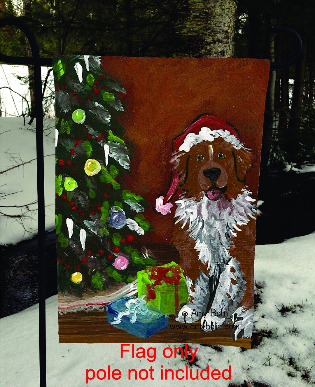 Brown and White Newfoundland "merry Christmas" Garden Flag by Amy Bolin ...