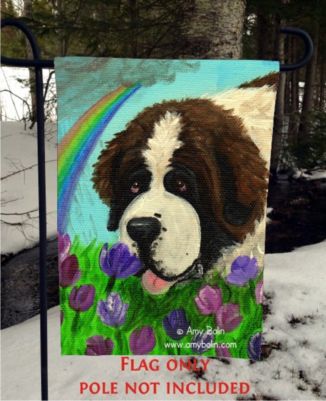 Saint Bernard Dog "tip Toe Through Mom's Tulips" 12" by 18" GARDEN FLAG ...