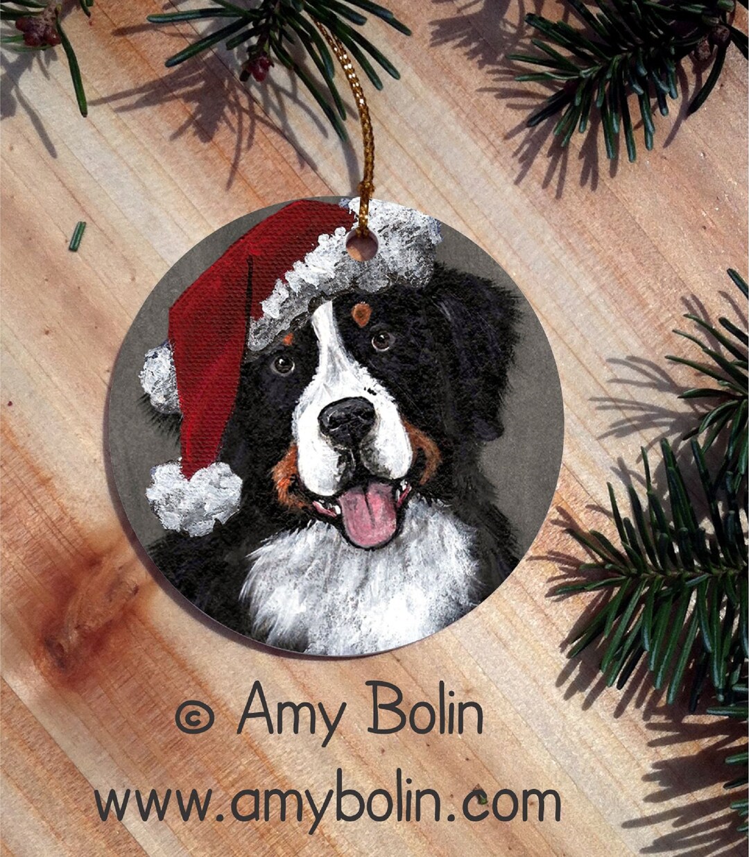 Bernese Mountain Dog "merry Merlin" Double Sided Ceramic Christmas ...
