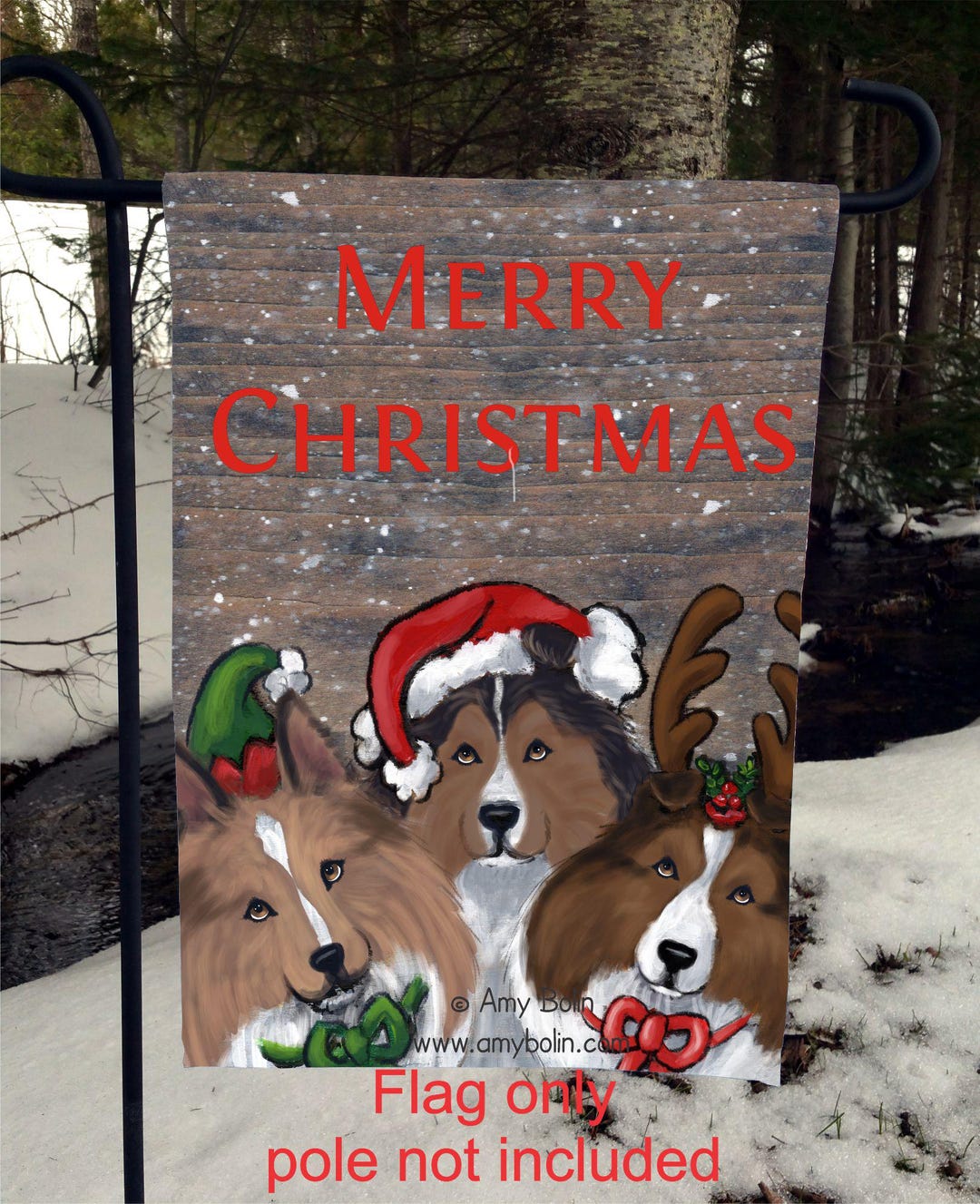 Sable, Tri-color Shelties "christmas Buddies" Garden Flag by Amy Bolin ...