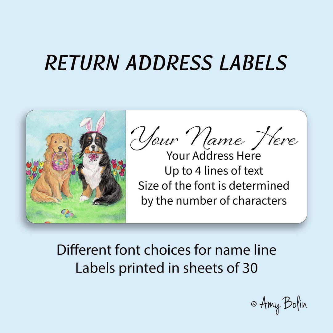 Bernese Mountain Dog & Golden Retriever "easter Buddies" Return Address ...