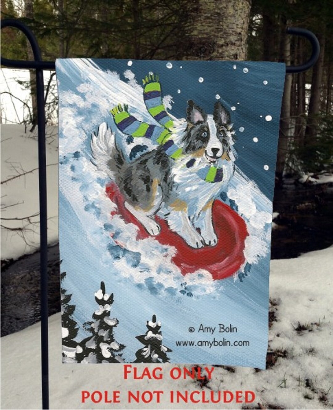 Blue Merle Sheltie "the Sled Ride" Garden Flag by Amy Bolin - Etsy