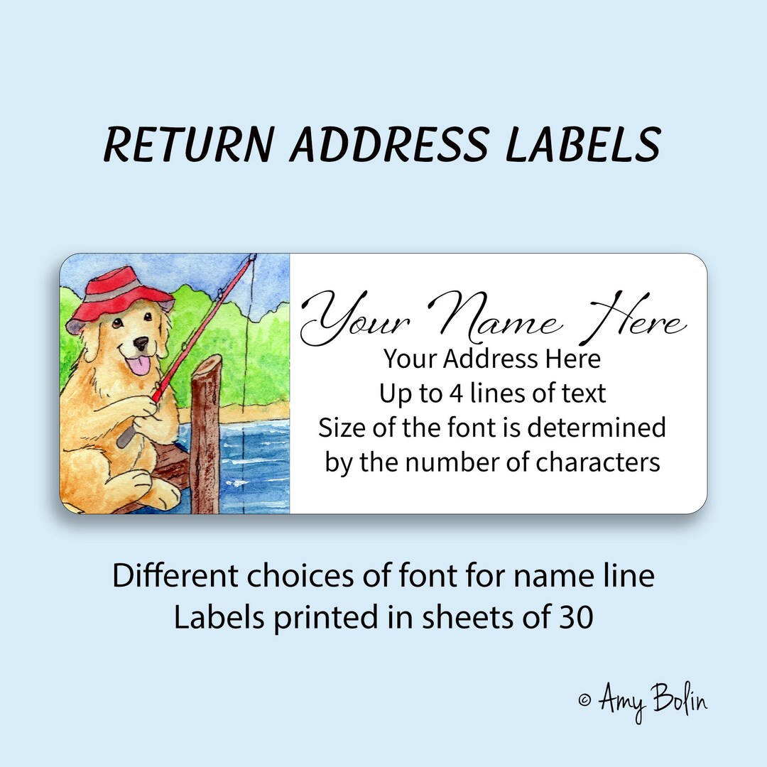 Golden Retriever "gone Fishing" Return Address Labels 30 per Sheet ...