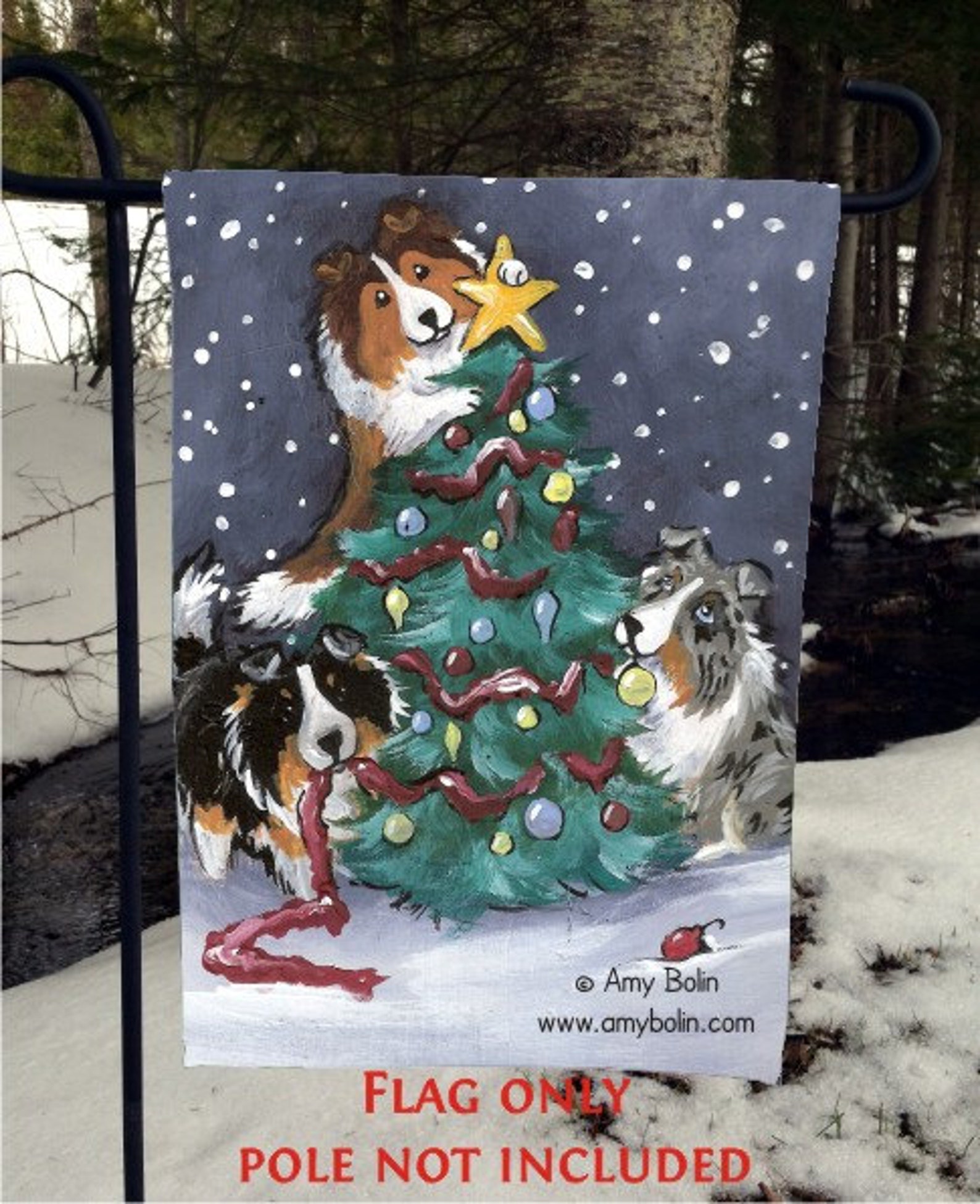 Blue Merle, Sable, Tri Color Shelties "christmas Together" Garden Flag ...
