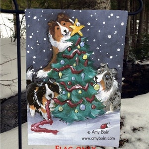 Blue Merle, Sable, Tri Color Shelties "christmas Together" Garden Flag ...