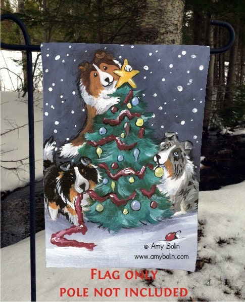 Blue Merle, Sable, Tri Color Shelties "christmas Together" Garden Flag ...