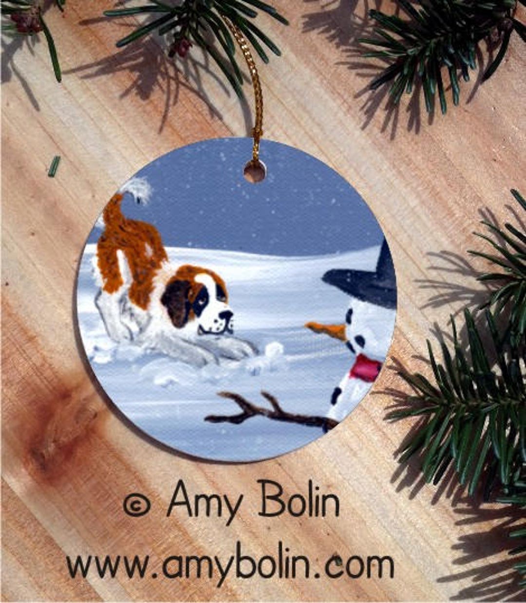 Saint Bernard & Snowman "my Snowy Friend" Double Sided Ceramic ...