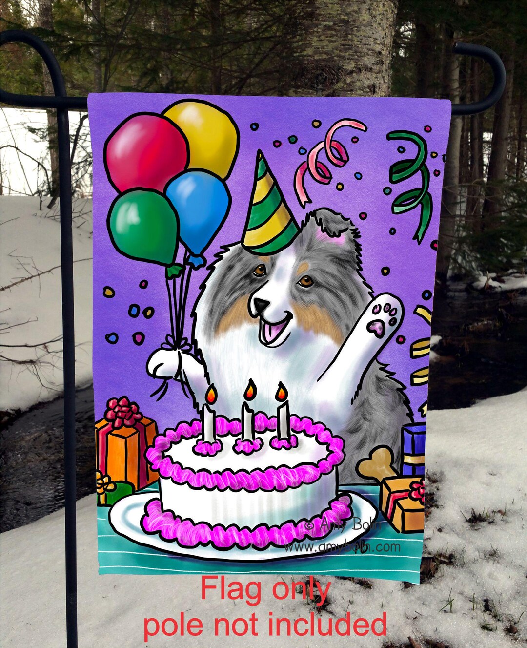 Blue Merle Shetland Sheepdog "happy Birthday to You" Garden Flag by Amy ...