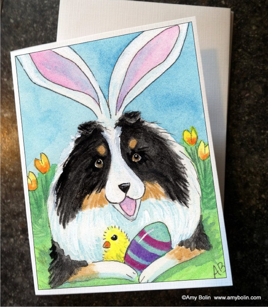 Tri-color Sheltie "easter Sheltie" NOTE CARDS by Amy Bolin With Option ...