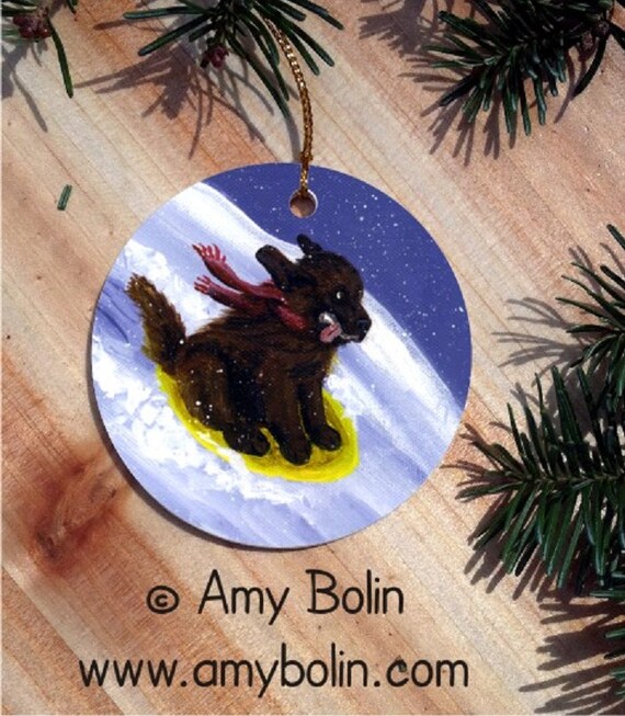 Brown Newfoundland Dog the Sled Ride Double Sided | Etsy