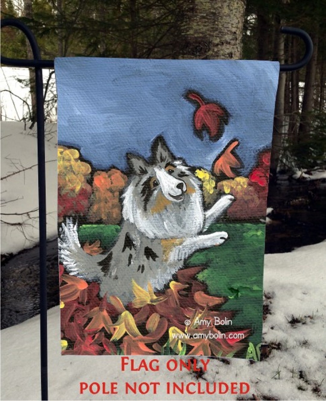 Blue Merle Sheltie "chasing Leaves" Garden Flag by Amy Bolin - Etsy