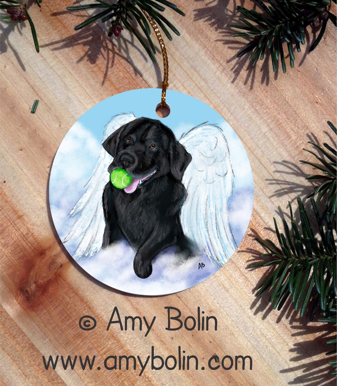 Black Labrador Retriever playful Angel Double Sided Ceramic Christmas ...