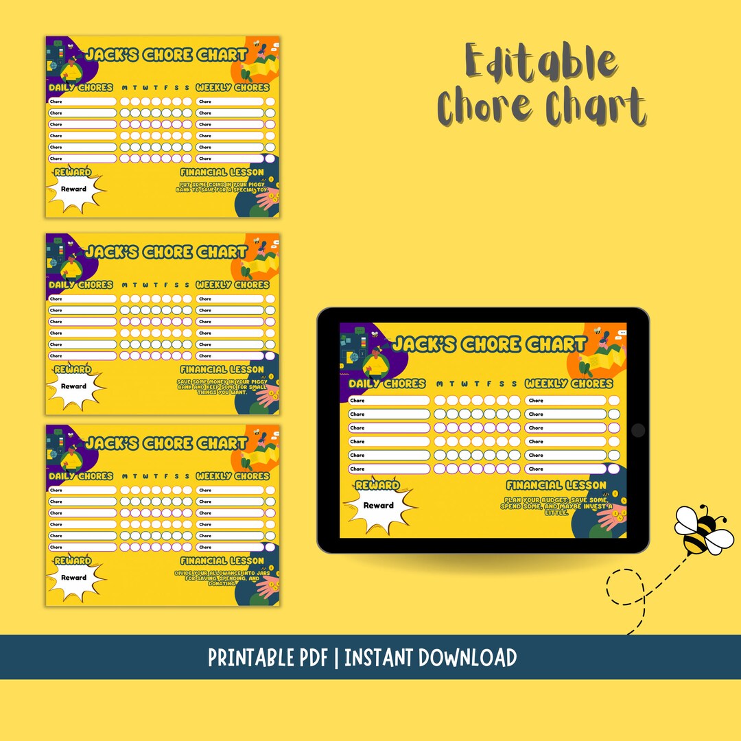 Editable Kids Chore Charts, Reward, Allowance, Screen Time, School ...