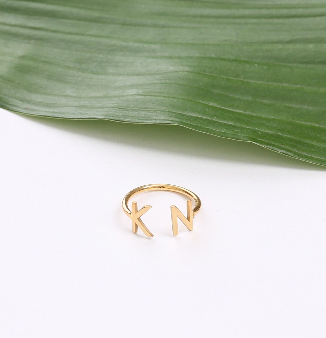 Double Initial Ring-custom Duo Letter Ring-personalized Jewelry-couple Rings-initial Ring With ...