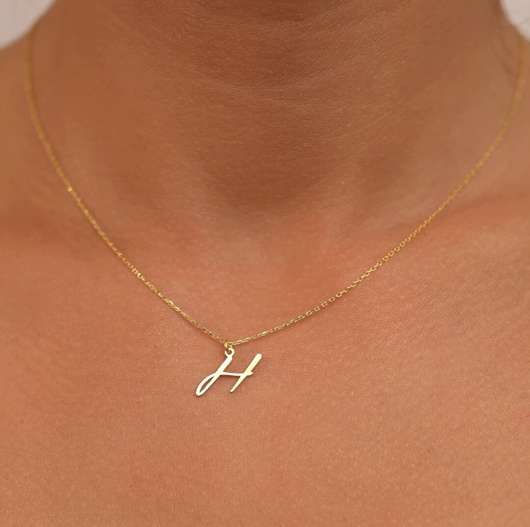 Handmade Cursive Initial Letter Necklace-gold Initial Charm Necklace ...