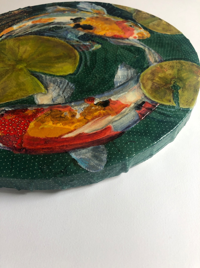 Koi Fish and Lily Pad Original Painting Collage Art Statement Piece 12 ...