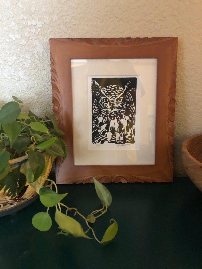 Hand Printed Linocut Owl, Block Print, Original, Owl Lover, Black and ...