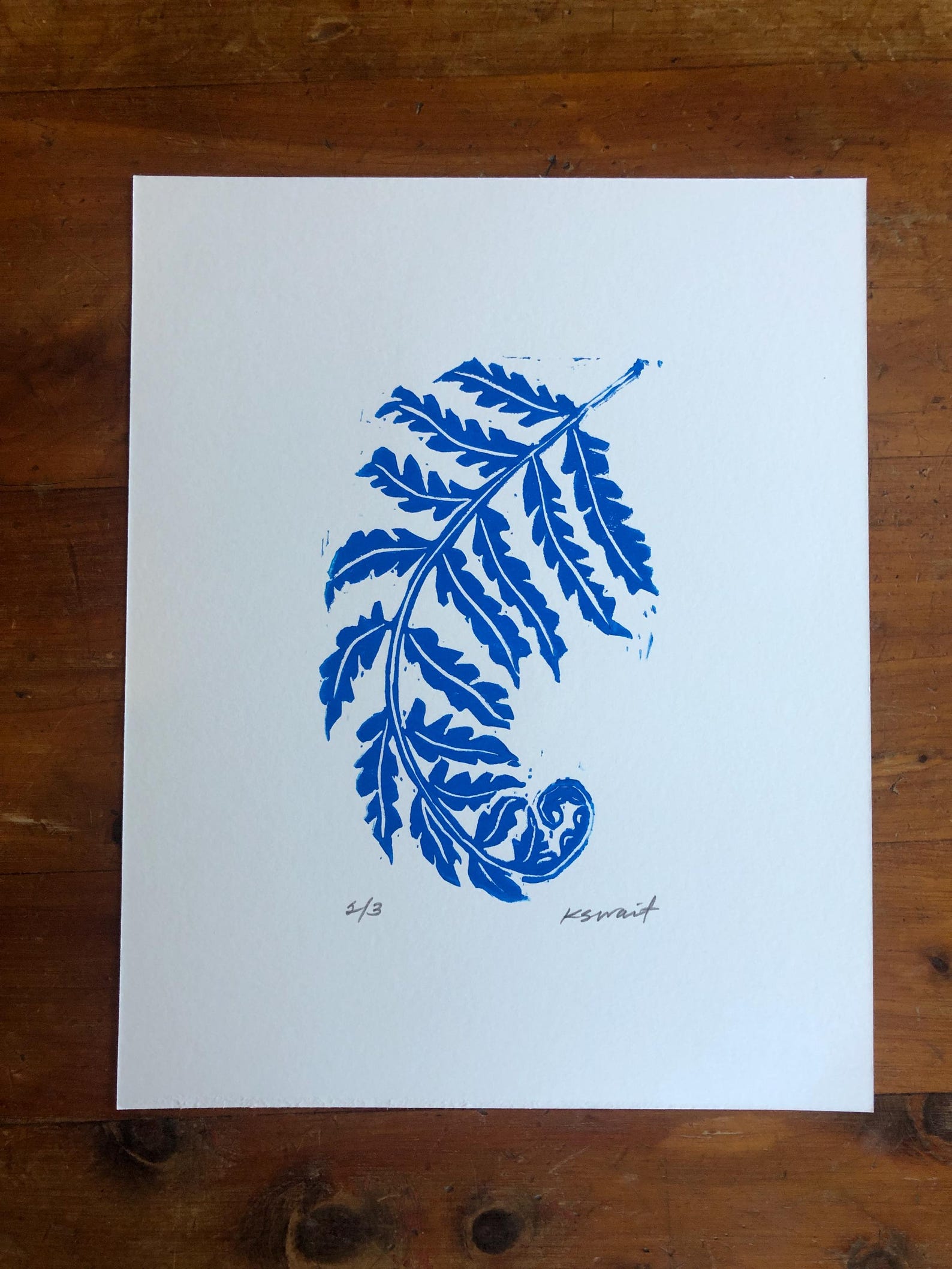 Blue Fern Leaf Hand Printed Block Print Floral Art Flowers Original ...