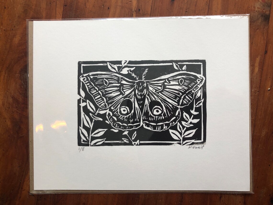 Hand Printed Linocut Black Moth, Block Print, Original, Moth Lover ...