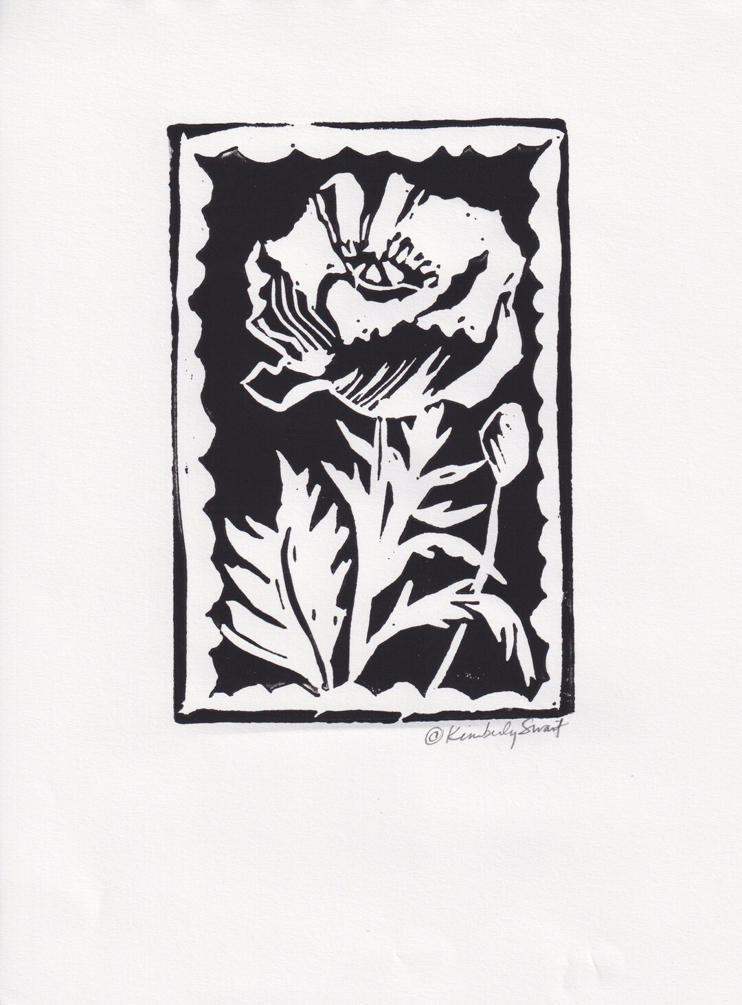 Hand Printed Linocut Poppy, Block Print, Original, Poppy Lover, Black ...