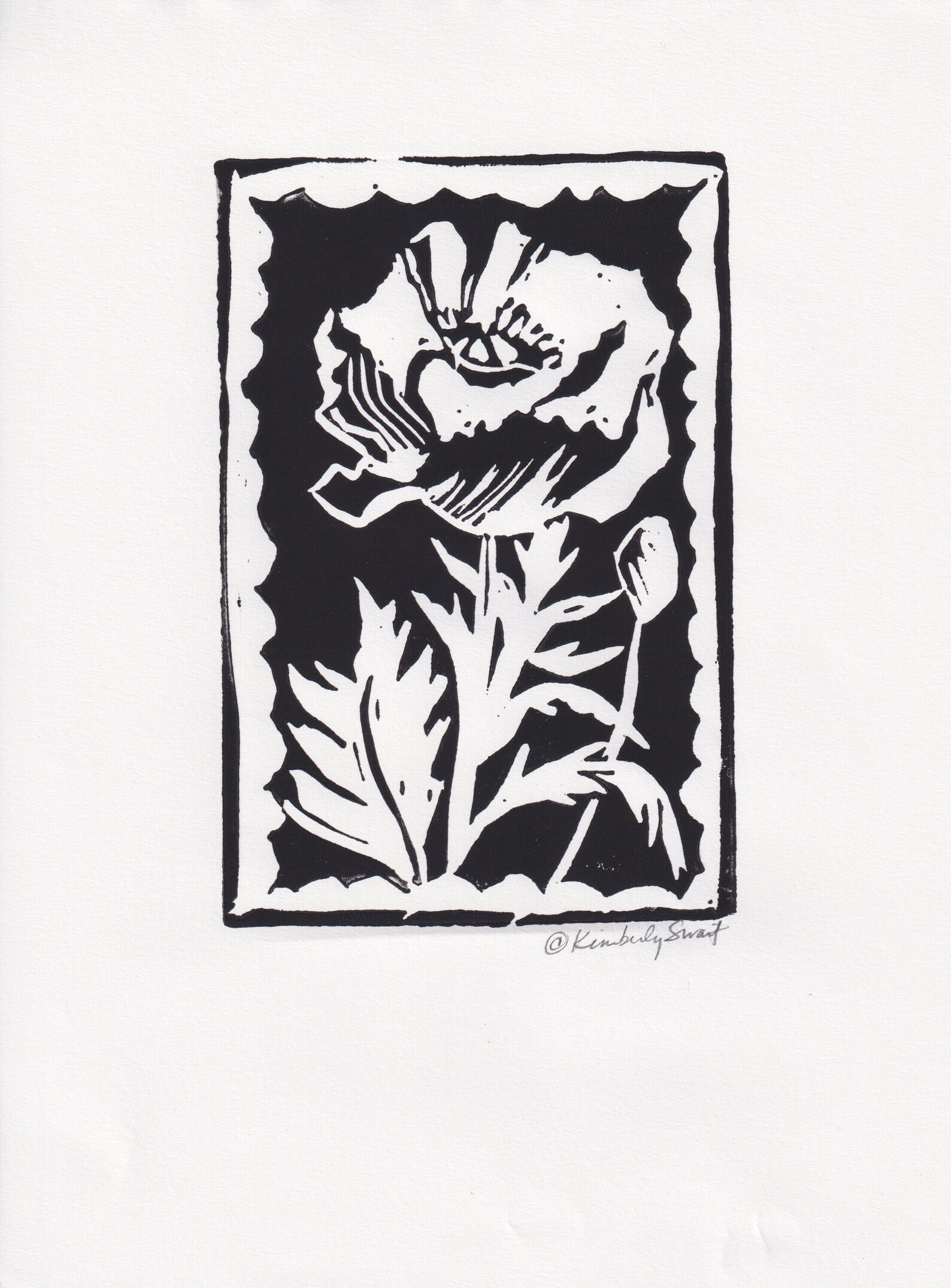 Hand Printed Linocut Poppy, Block Print, Original, Poppy Lover, Black ...