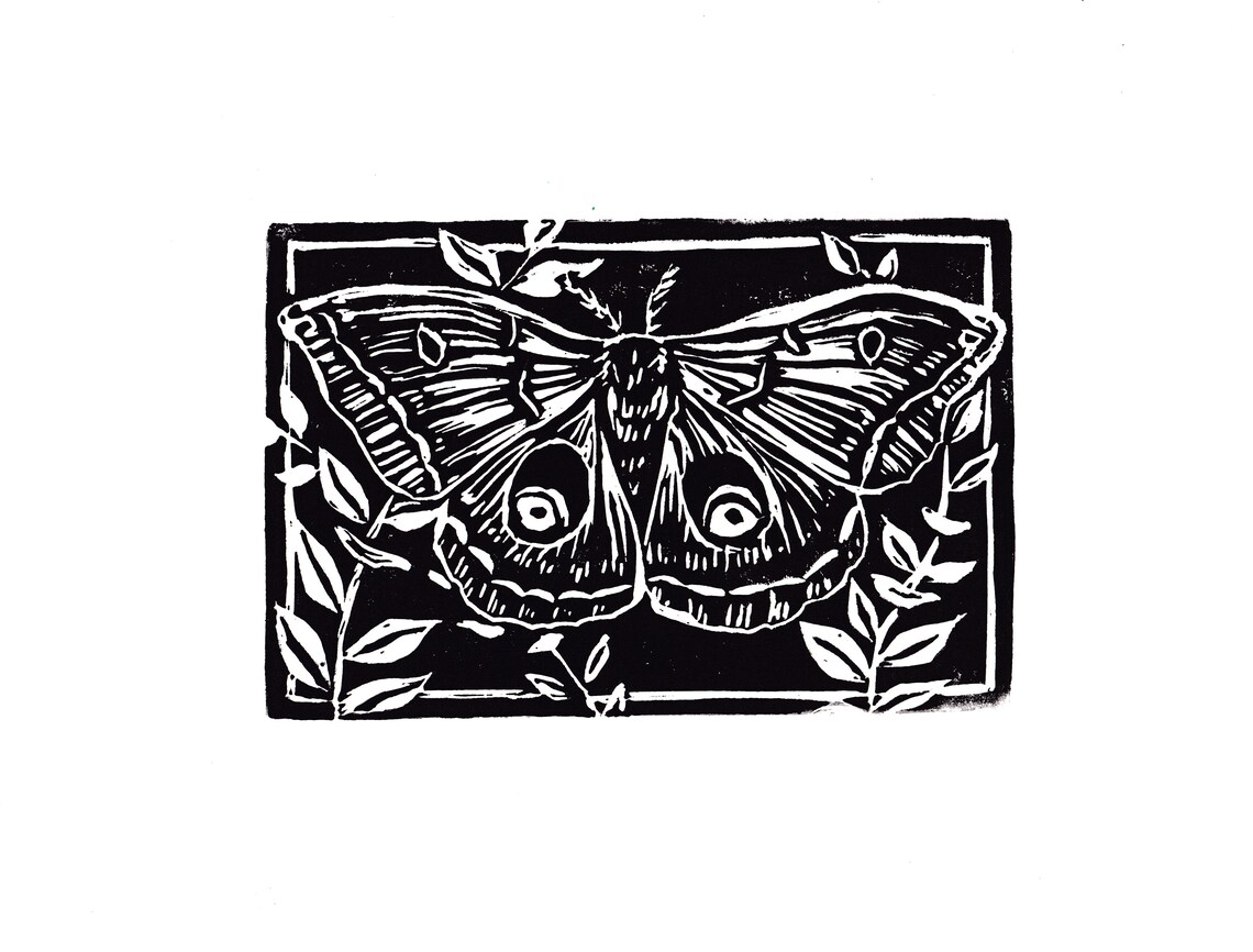 Hand Printed Linocut Black Moth, Block Print, Original, Moth Lover ...