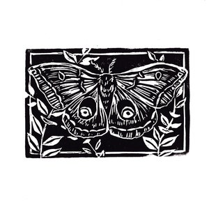 Hand Printed Linocut Black Moth, Block Print, Original, Moth Lover ...