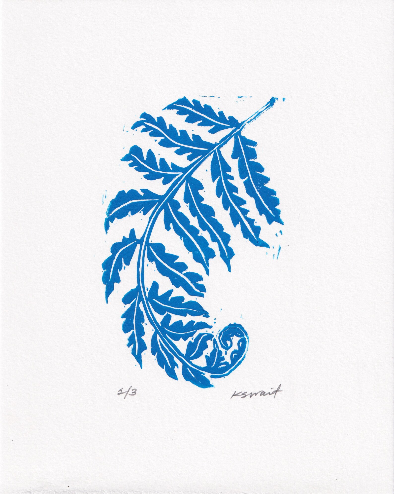 Blue Fern Leaf Hand Printed Block Print Floral Art Flowers Original ...