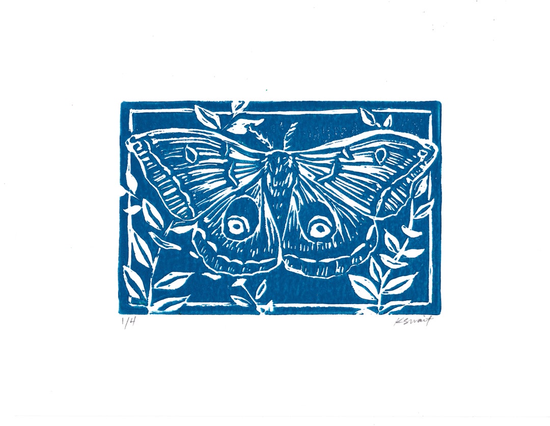 Blue Moth Block Print Gift Nature Lover Naturalist Gift Moth Lover ...