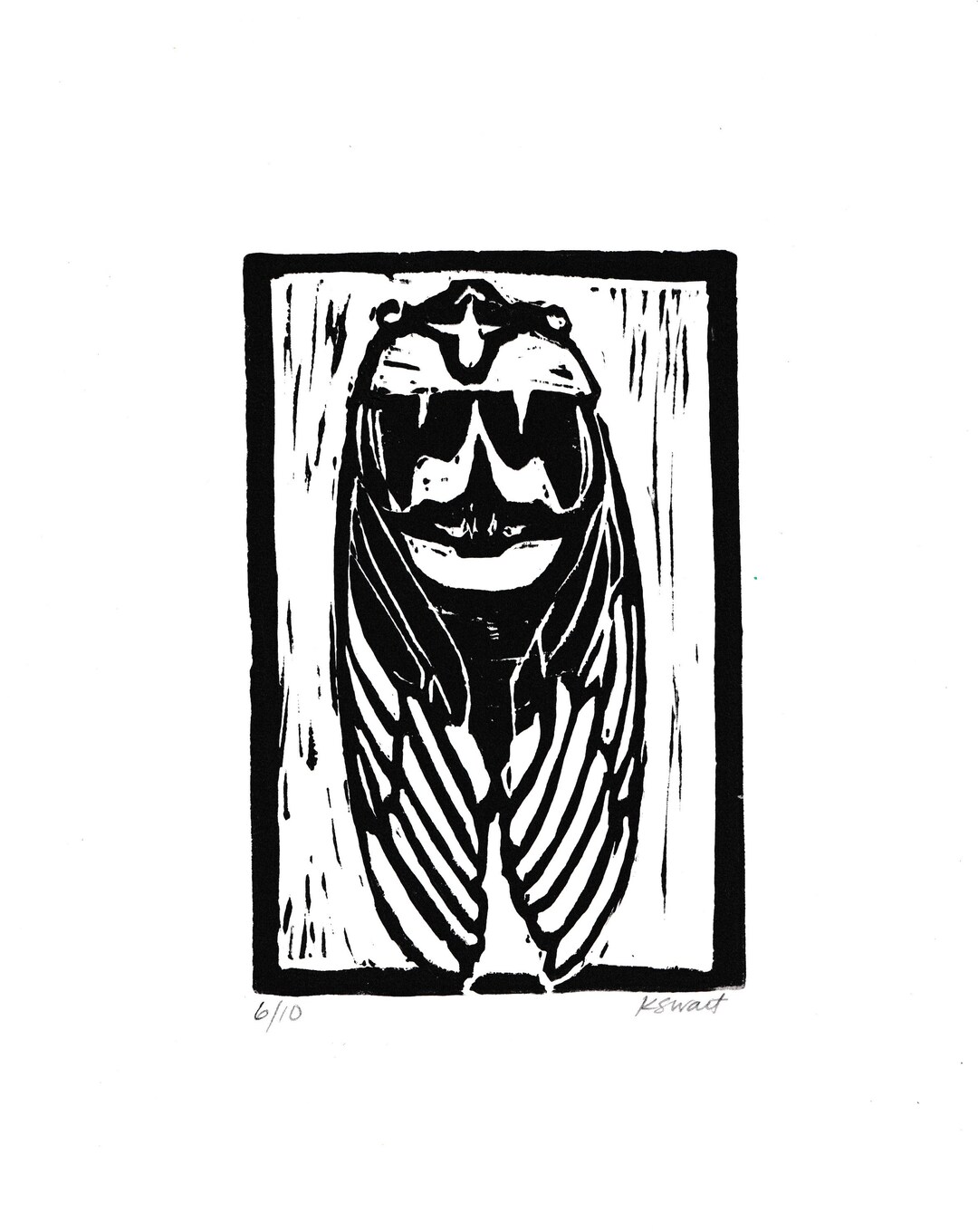 Hand Printed Cicada Print, Block Print, Original, Southern, Black and ...