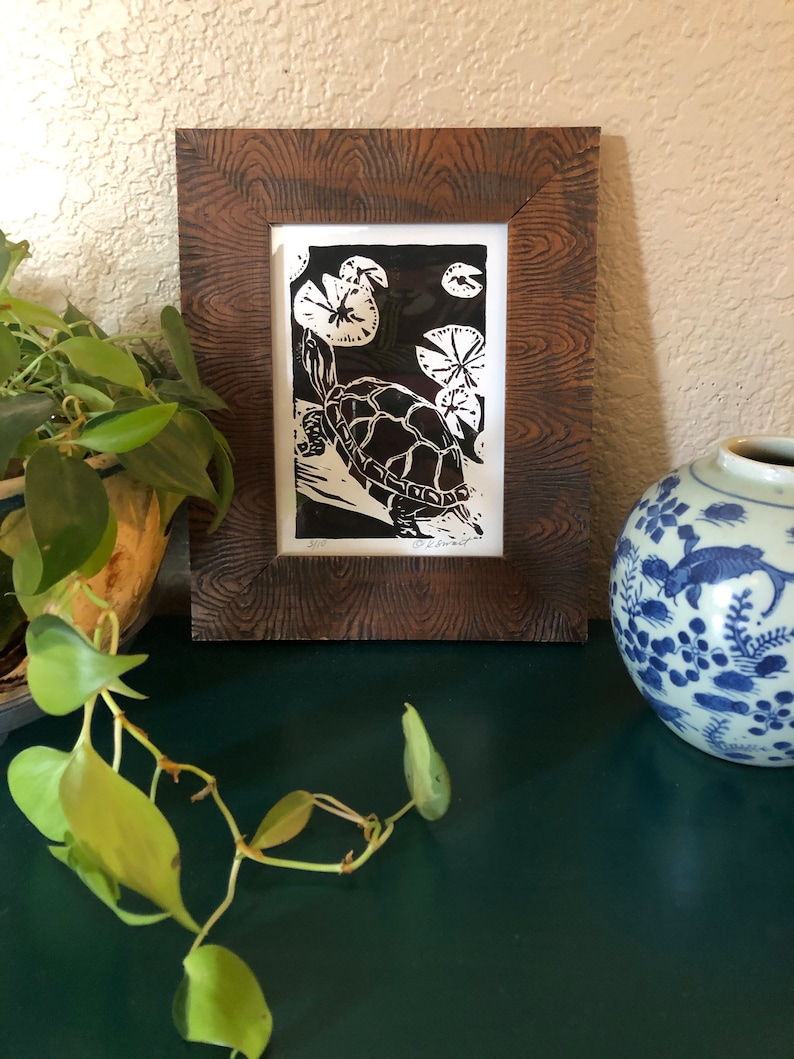 Turtle Art Block Print Original Art Turtle Lover Black and White Art ...