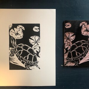 Turtle Art Block Print Original Art Turtle Lover Black and White Art ...