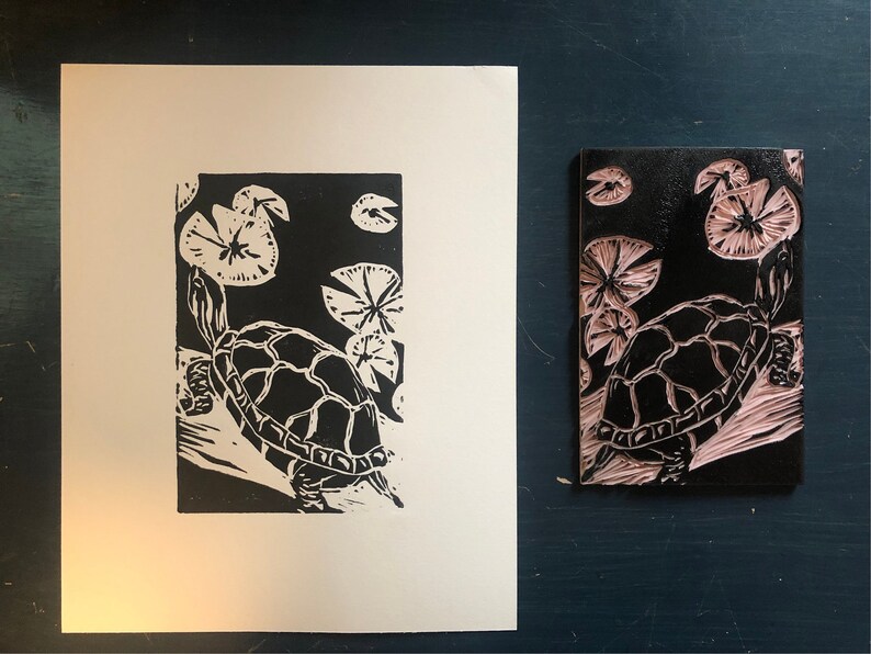 Turtle Art Block Print Original Art Turtle Lover Black and White Art ...