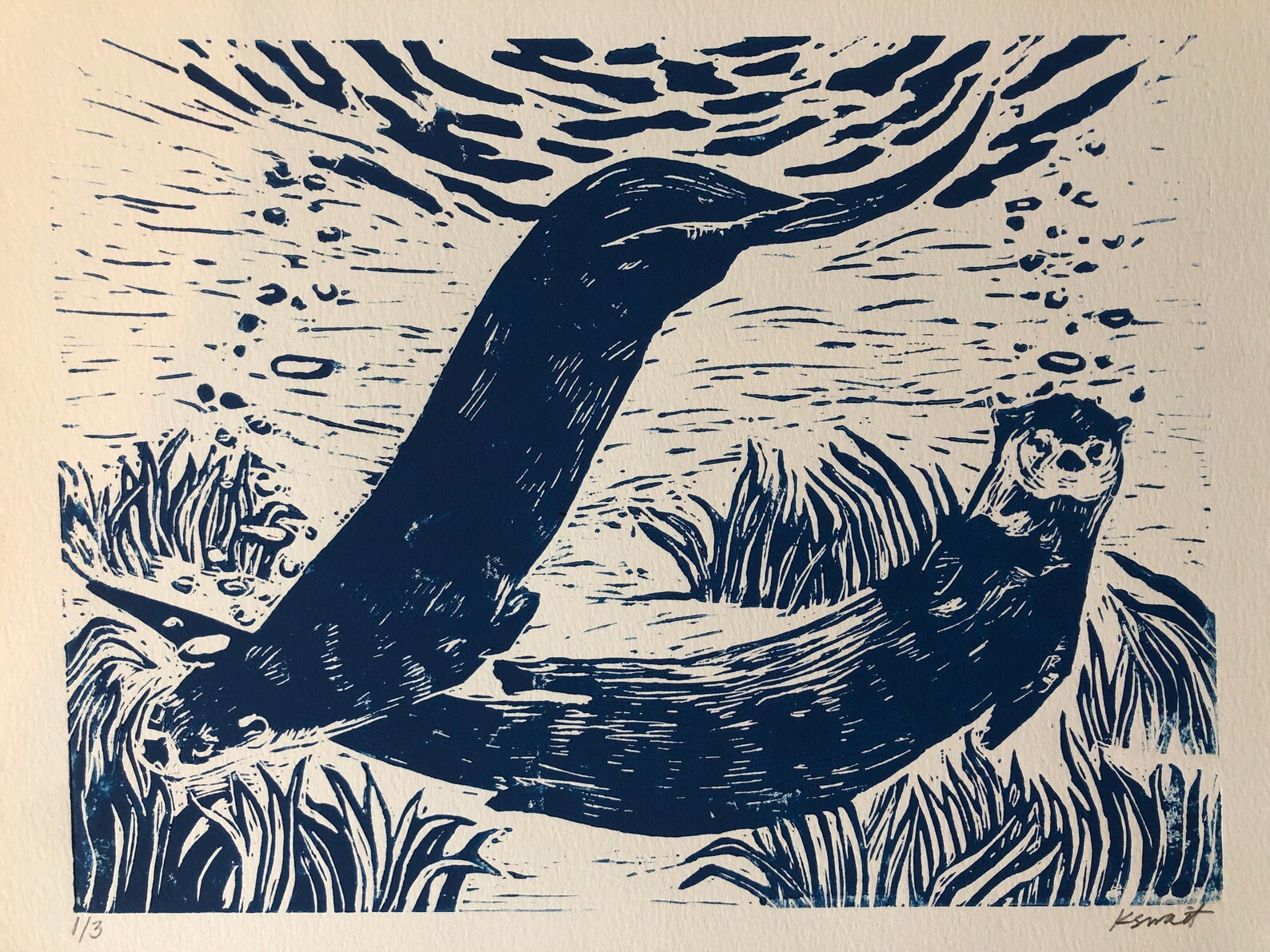 River Otters Block Print Otter Lover Gift Black and White Original Art ...
