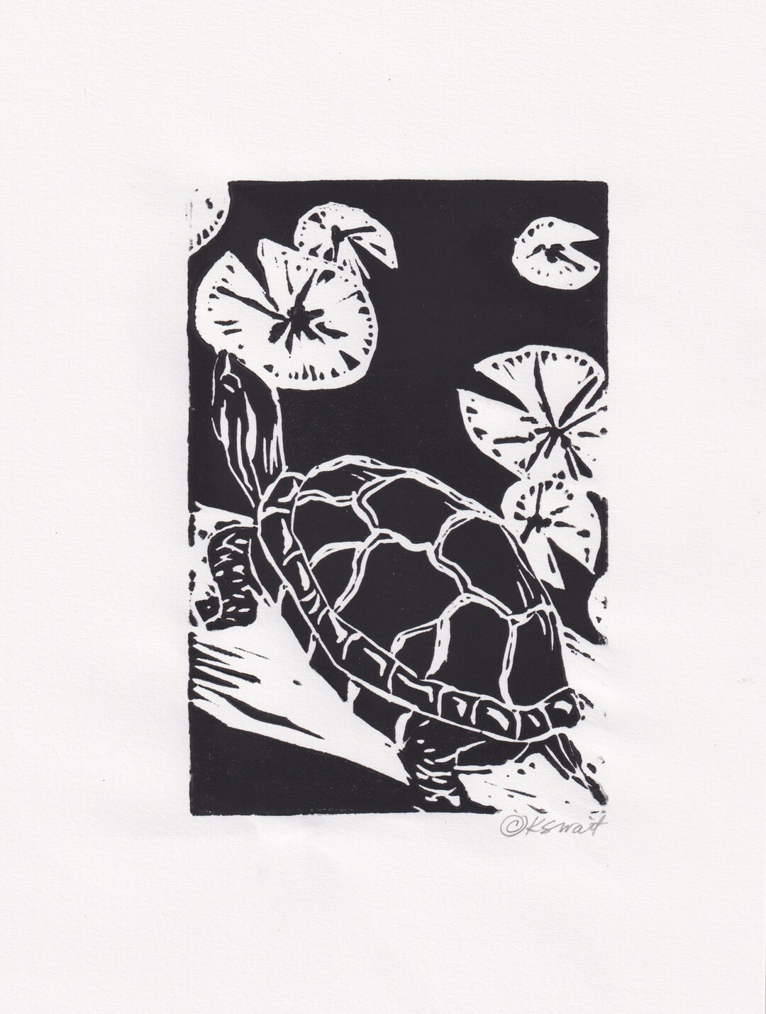 Turtle Art Block Print Original Art Turtle Lover Black and White Art ...