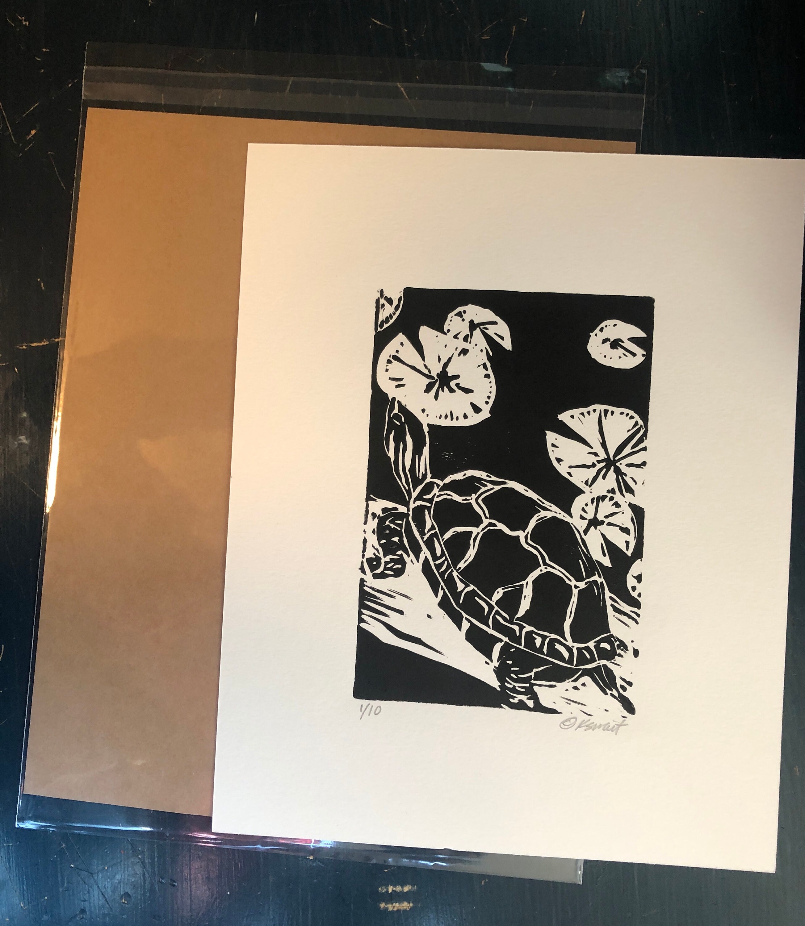 Turtle Art Block Print Original Art Turtle Lover Black and White Art ...