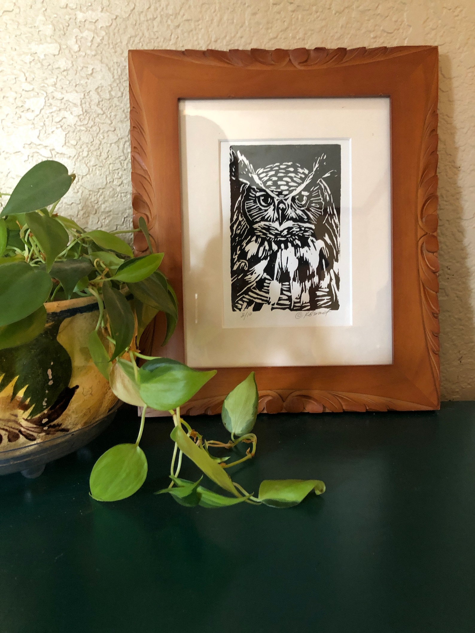 Hand Printed Linocut Owl, Block Print, Original, Owl Lover, Black and ...