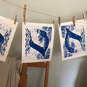 River Otters Block Print Otter Lover Gift Black and White Original Art ...