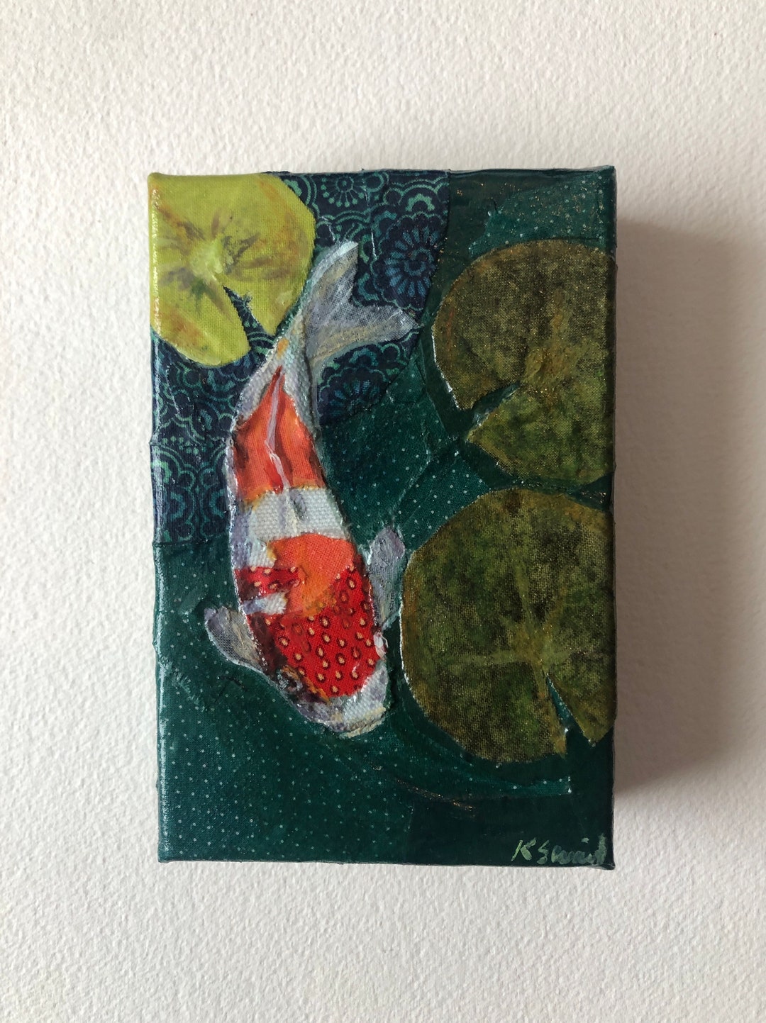 4 X 6 Koi Collage Original Painting/fabric Collage, Koi Lover, Bold ...