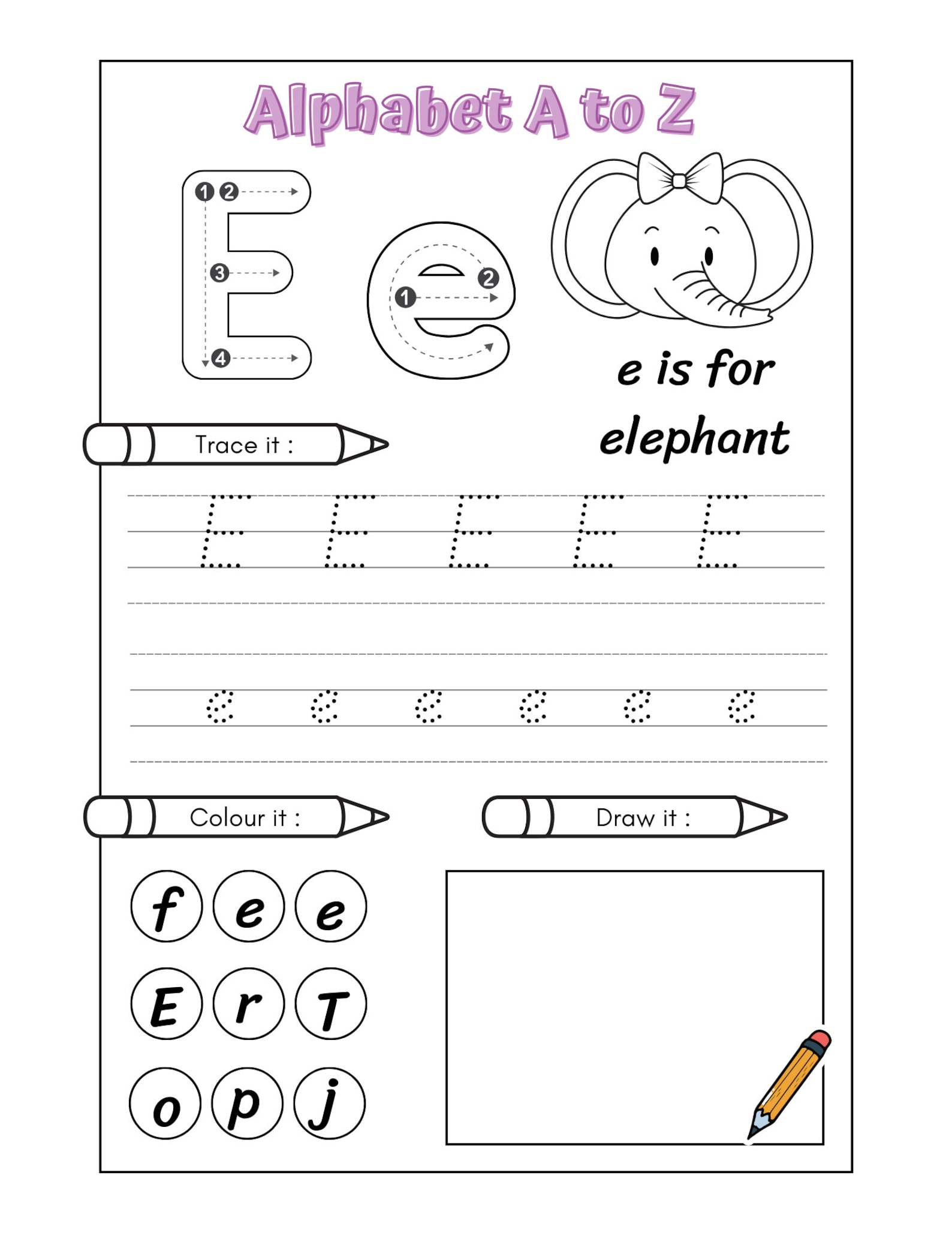 26 Printable Alphabet Letters Worksheets A-Z, Preschool, Kindergarten ...