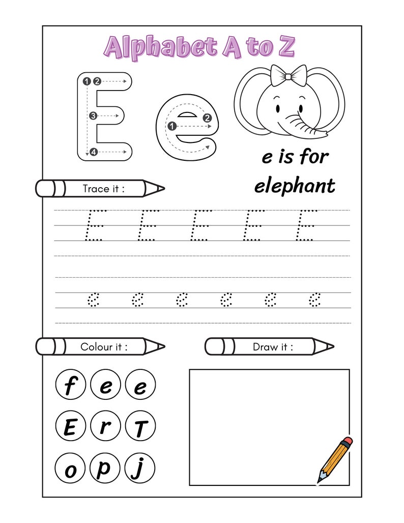 26 Printable Alphabet Letters Worksheets A-Z, Preschool, Kindergarten ...
