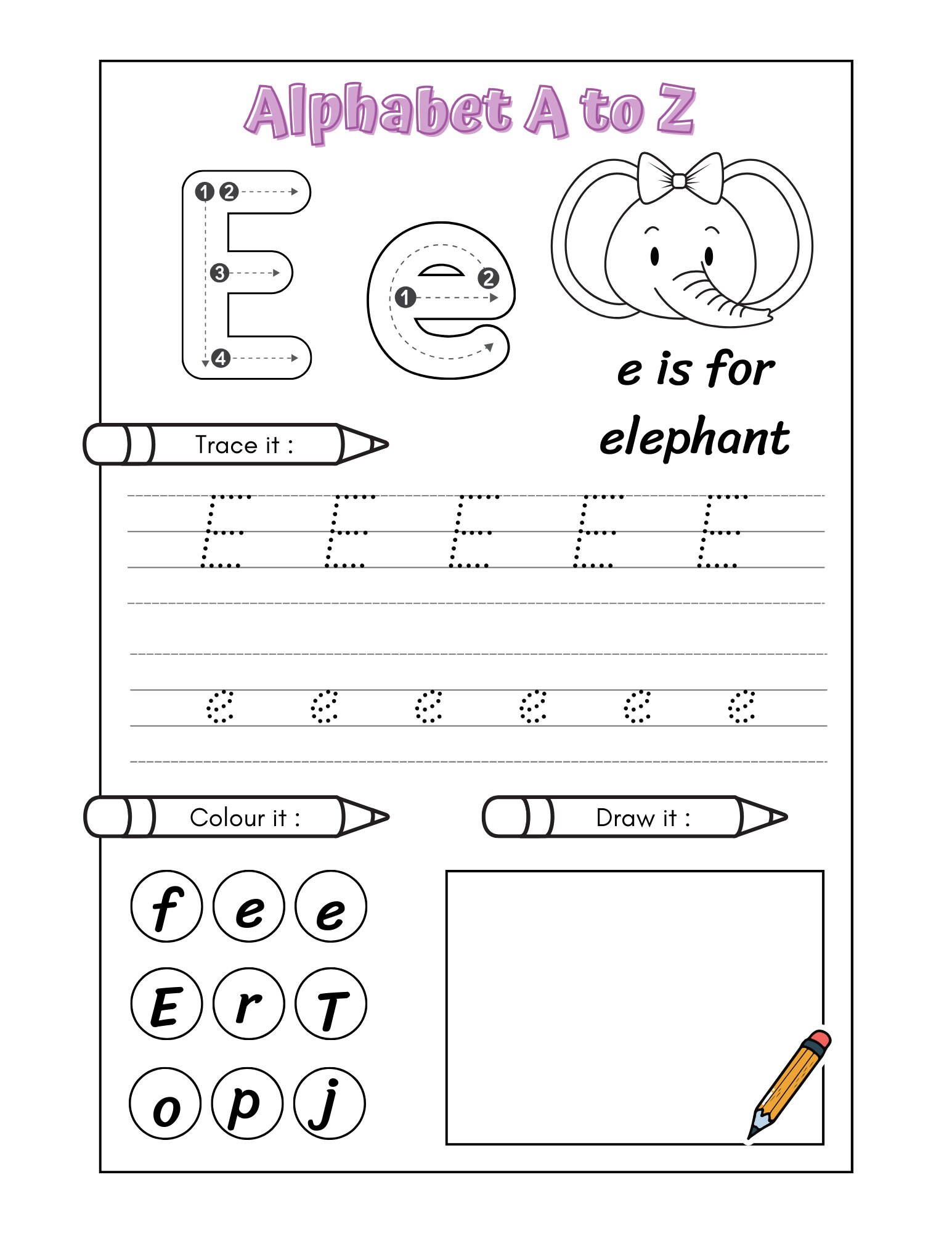 26 Printable Alphabet Letters Worksheets A-Z, Preschool, Kindergarten ...