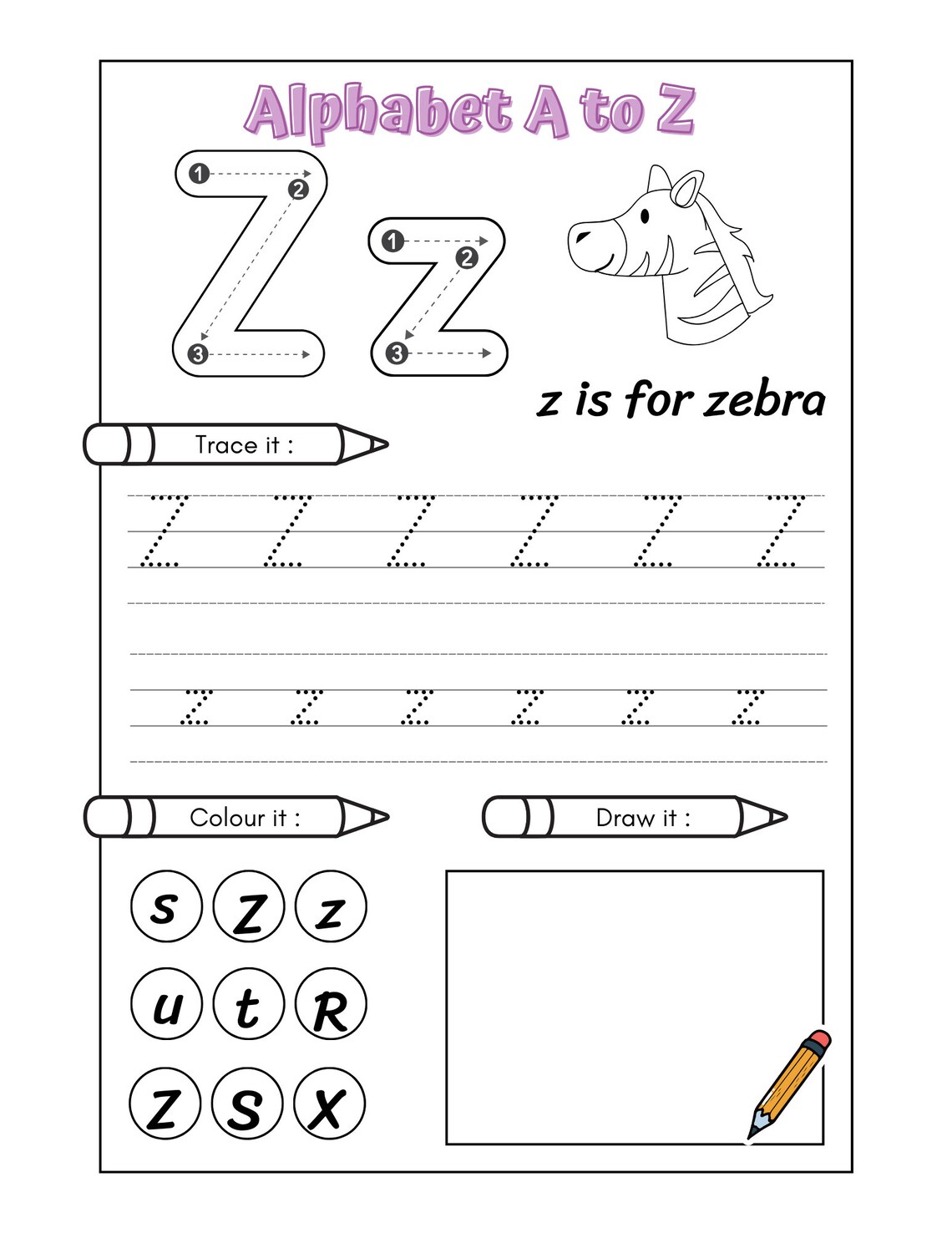 26 Printable Alphabet Letters Worksheets A-Z, Preschool, Kindergarten ...