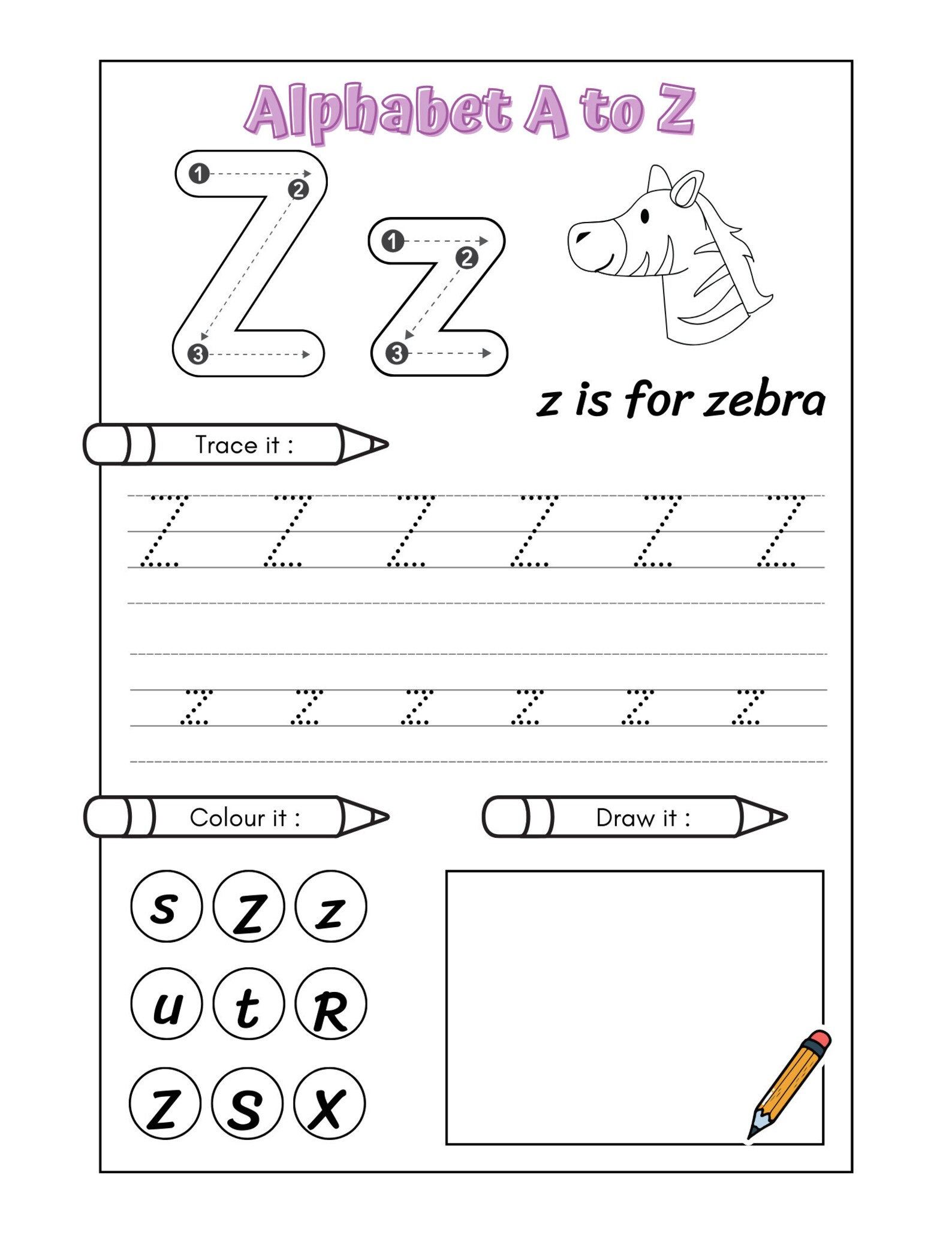26 Printable Alphabet Letters Worksheets A-Z, Preschool, Kindergarten ...