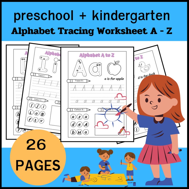 26 Printable Alphabet Letters Worksheets A-Z, Preschool, Kindergarten ...