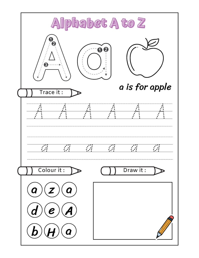 26 Printable Alphabet Letters Worksheets A-Z, Preschool, Kindergarten ...