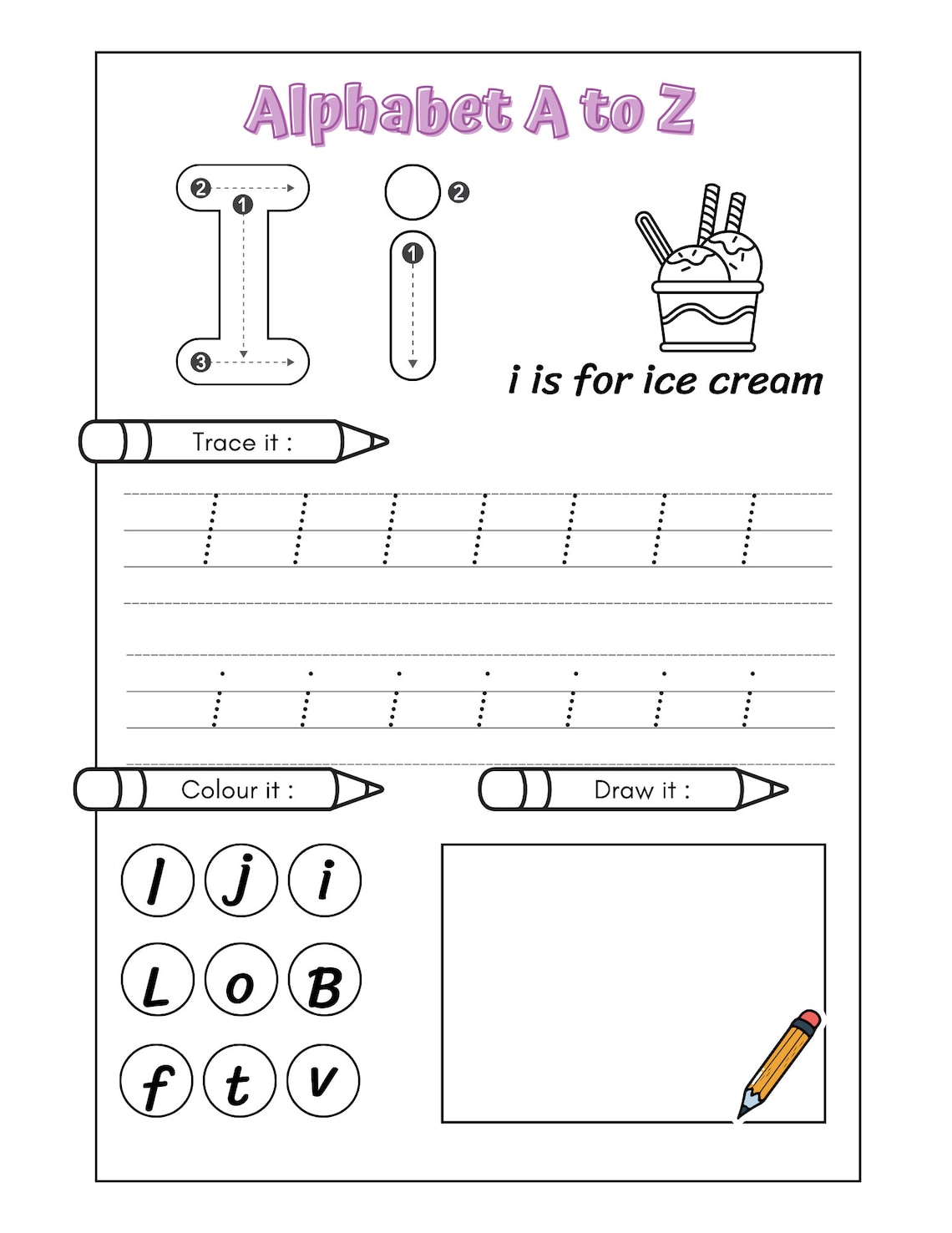 26 Printable Alphabet Letters Worksheets A-Z, Preschool, Kindergarten ...